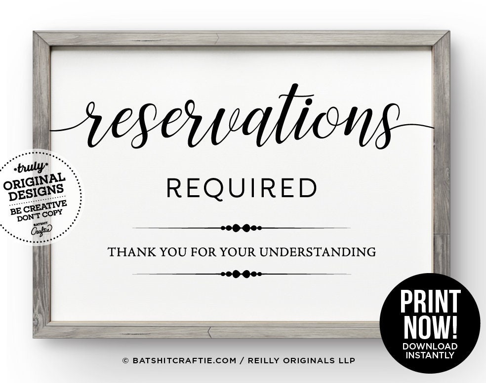 Reservations Required PRINTABLE Sign ~ Salon Restaurant Poster Please ...