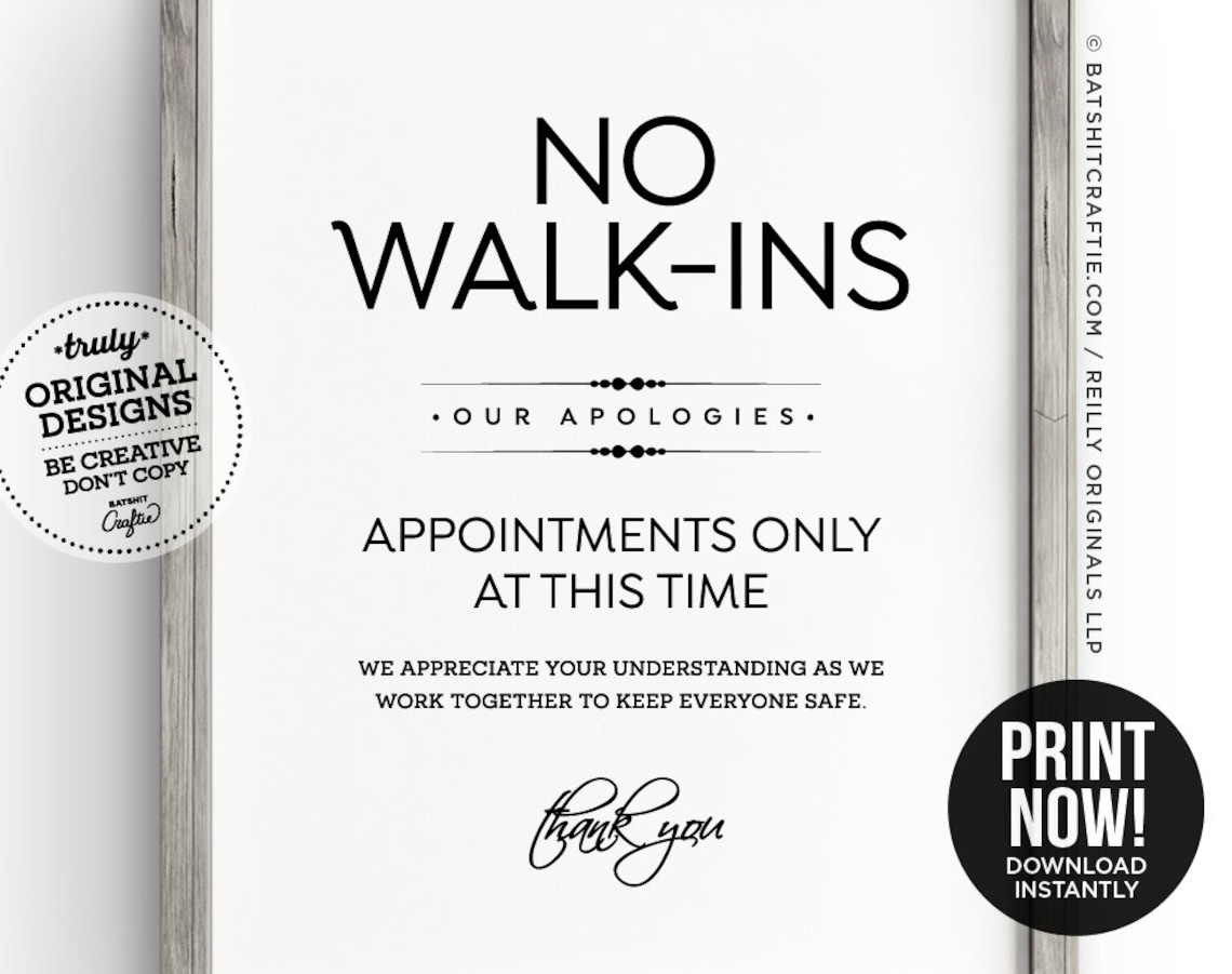 No Walk-ins by Appointment Only PRINTABLE SIGN ~ Modern Simple Poster ...