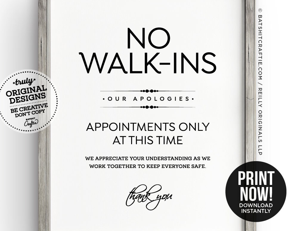 No Walk-ins by Appointment Only PRINTABLE SIGN Modern Simple - Etsy ...