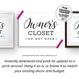 Owner's Closet Do Not Open PRINTABLE Sign Instant Digital Download PDF ...