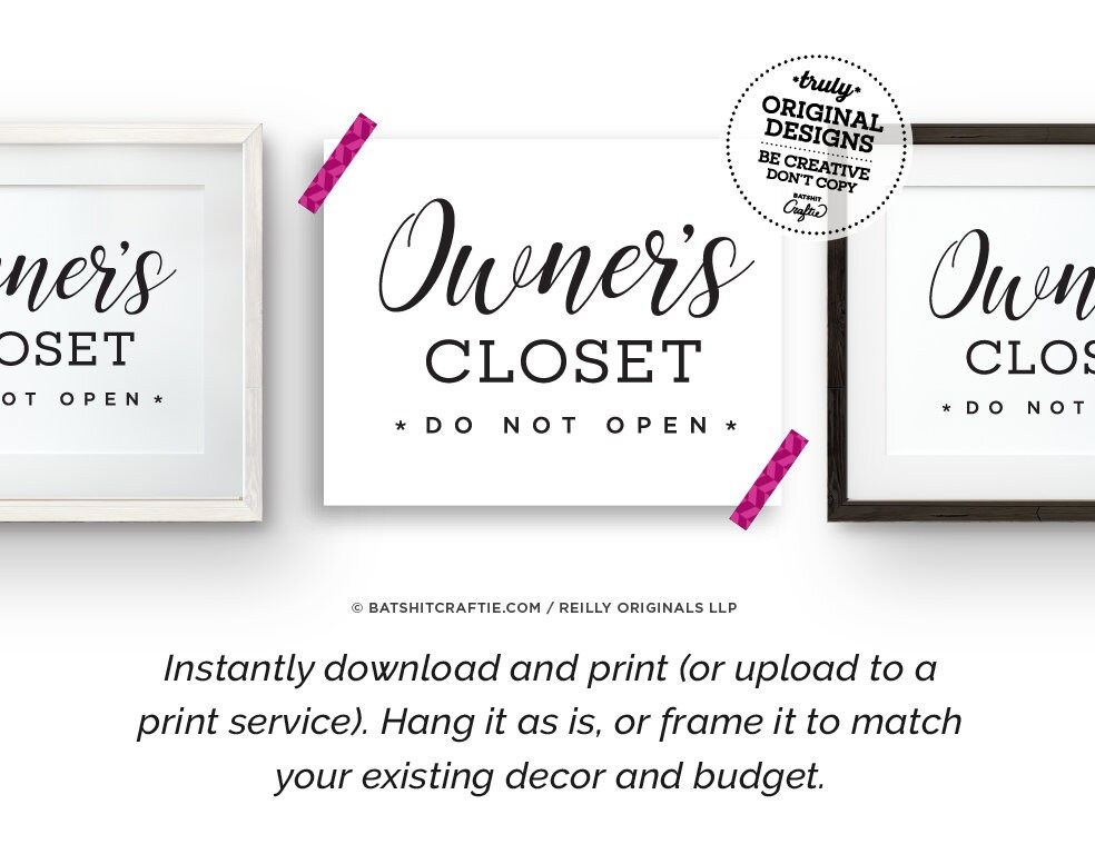Owner's Closet Do Not Open PRINTABLE Sign Instant Digital Download PDF ...