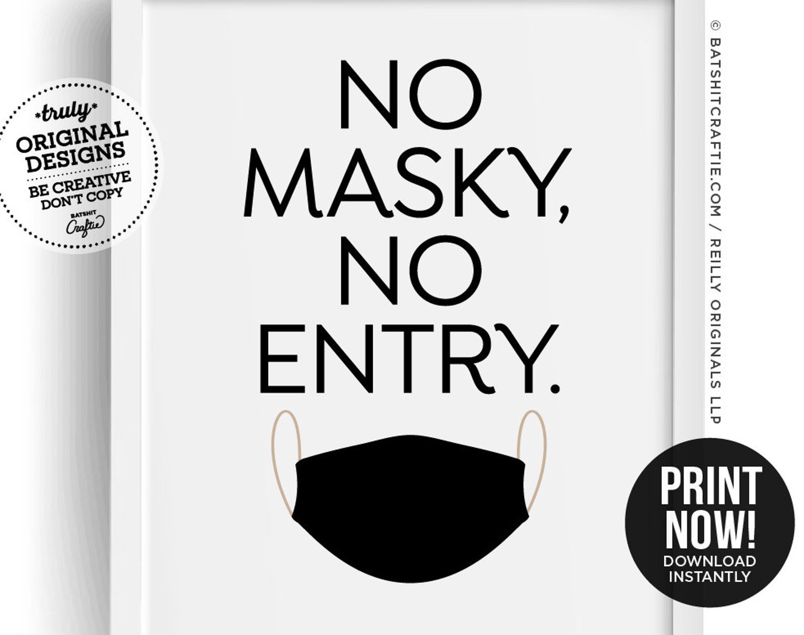 Cute Face Mask Printable Sign No Masky No Entry Masks | Etsy