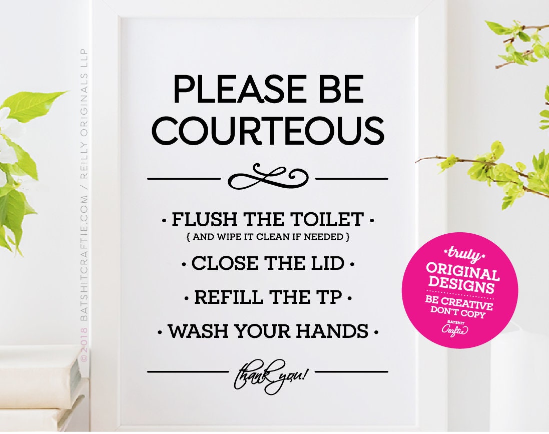 PRINTABLE Please Be Courteous Flush Close Lid Wash Hands Cute | Etsy UK