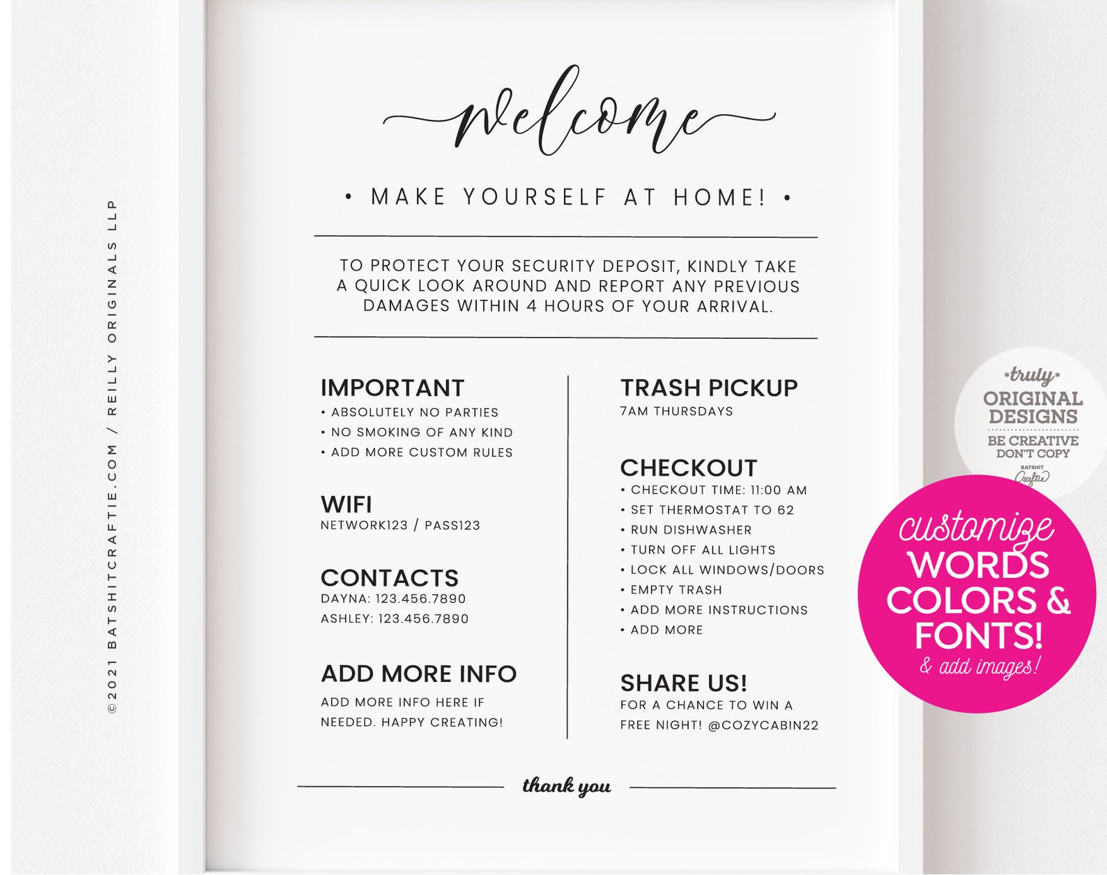 Fully Editable 8x10" Printable Template ~ Welcome Sign + Rules ~ for ...