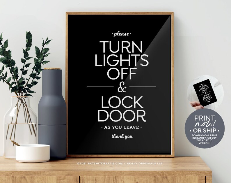 Please Turn Lights off & Lock Door Sign Download and Print - Etsy