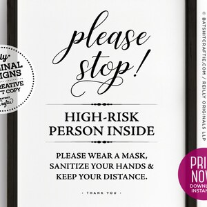 STOP High Risk Person Inside Printable Sign ~ Wear a Mask Keep Social ...