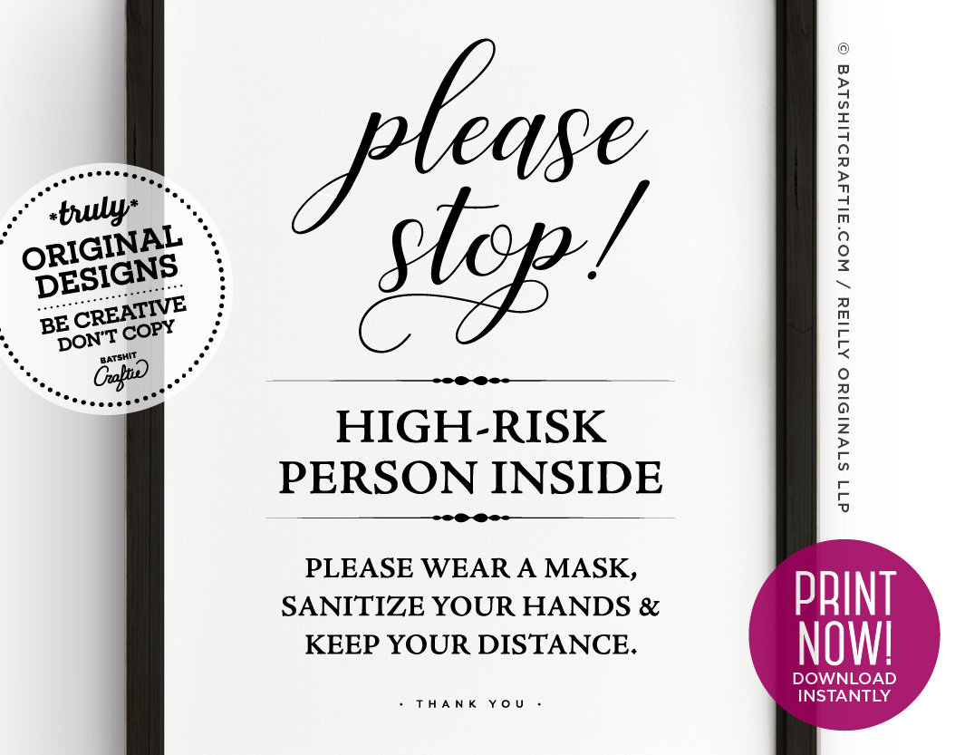 STOP High Risk Person Inside Printable Sign ~ Wear a Mask Keep Social ...