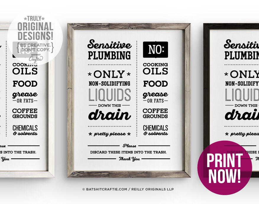 Sensitive Plumbing PRINTABLE Kitchen Sign Sink No Food Grease - Etsy Canada