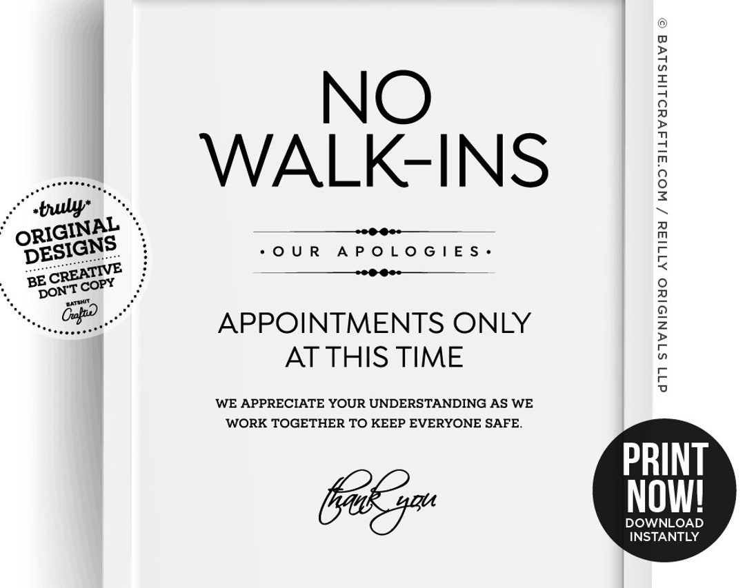 No Walk-ins by Appointment Only PRINTABLE SIGN ~ Modern Simple Poster ...
