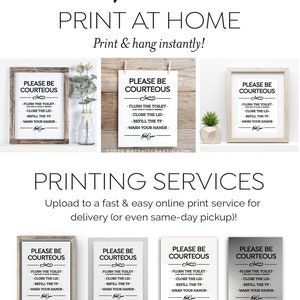 PRINTABLE Please Be Courteous Flush Close Lid Wash Hands Cute Bathroom ...