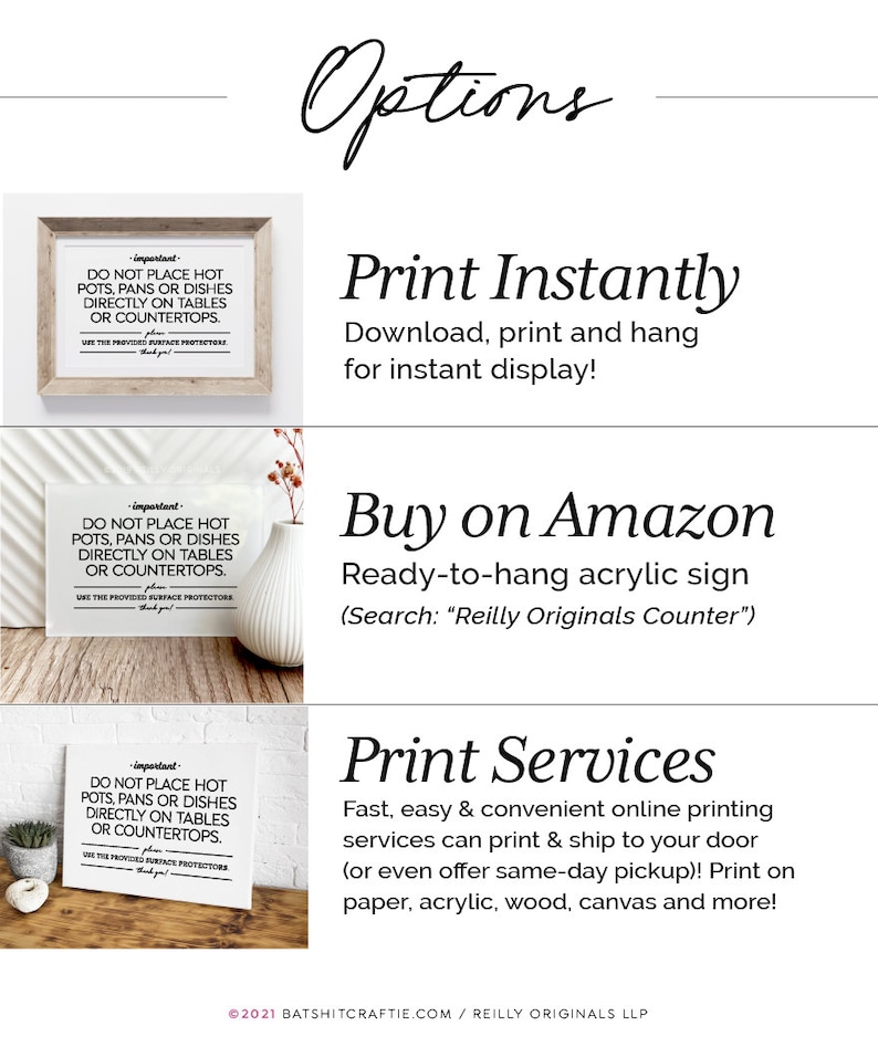Do Not Place Hot Pots Pans Dishes on Counter or Tables Sign - Etsy
