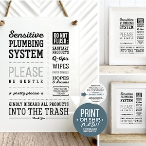 Sensitive Plumbing Bathroom Sign Ready to Print Instantly or - Etsy