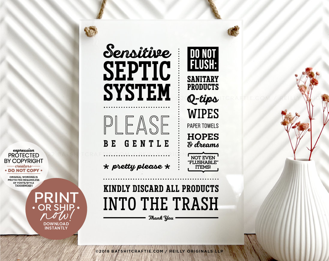Septic Tank System Bathroom Sign Ready to Print Instantly or - Etsy