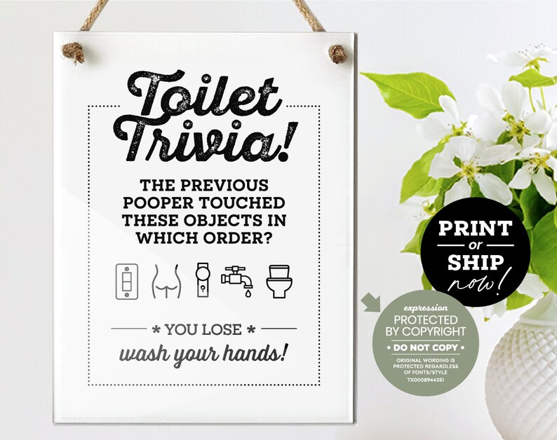 Printable Funny Bathroom Sign ~ Toilet Trivia {protected by Copyright ...