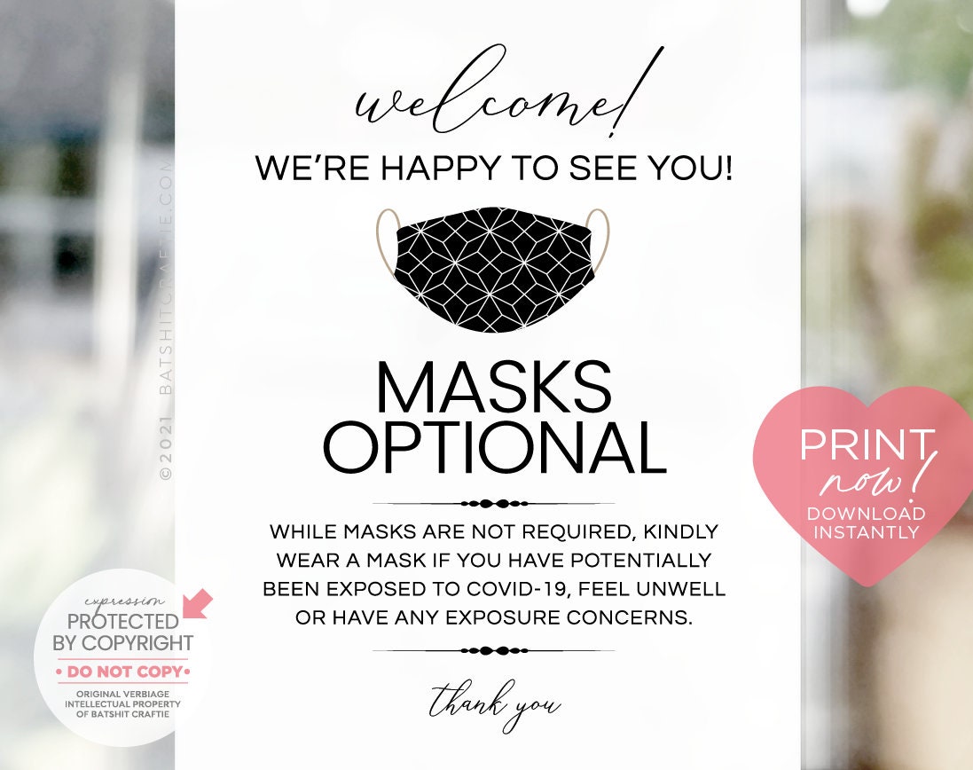 Masks Optional PRINTABLE SIGN Instantly Print Display - Etsy