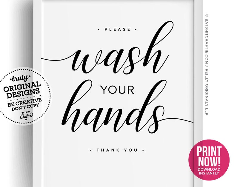 Wash Hands PRINTABLE Decor Sign ~ Cute Casual Modern Script Poster ...