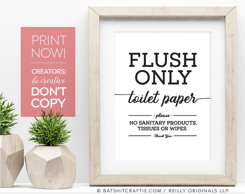 Flush Only Toilet Paper Printable Bathroom Sign Cute Elegant - Etsy