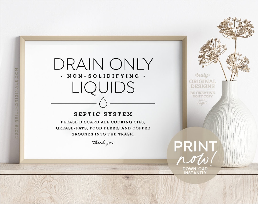 Septic System Kitchen Drain Rules Printable Sign ~ Modern, Elegant ...