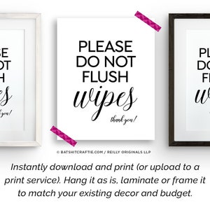 Do Not Flush Wipes PRINTABLE SIGN DOWNLOAD ~ Bathroom Septic System ...