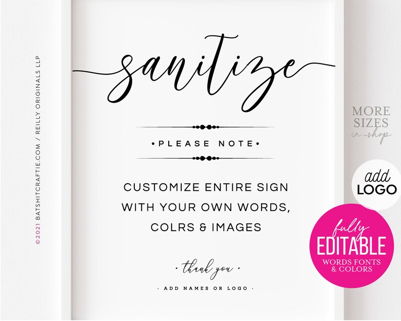Sanitize Fully Editable PRINTABLE Sign 8x10 more - Etsy
