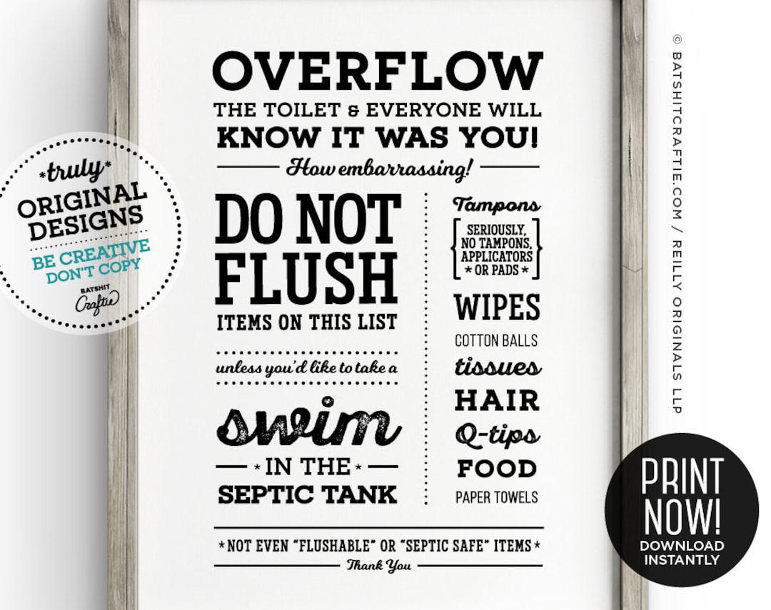 Funny PRINTABLE Septic System Bathroom Sign ~ Overflow and Be ...
