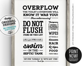 Funny PRINTABLE Bathroom Sign Overflow Embarassed Do Not | Etsy