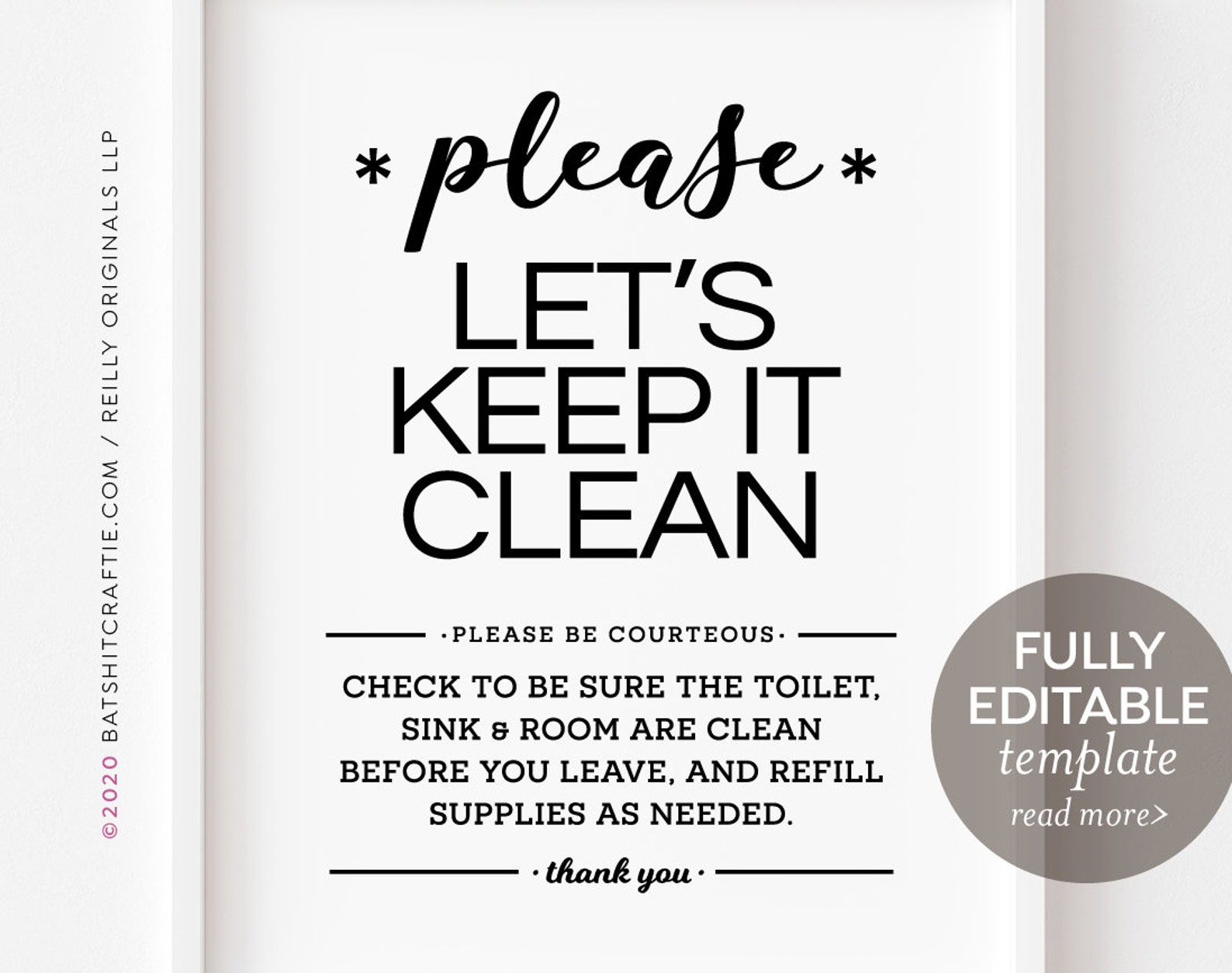 Fully Editable PRINTABLE SIGN ~ Please Help Keep Bathroom Clean ~ Cute ...