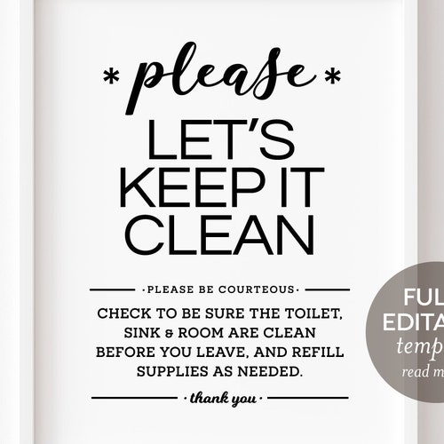Please Keep It Clean Bathroom Sign PRINTABLE Sink and Toilet - Etsy