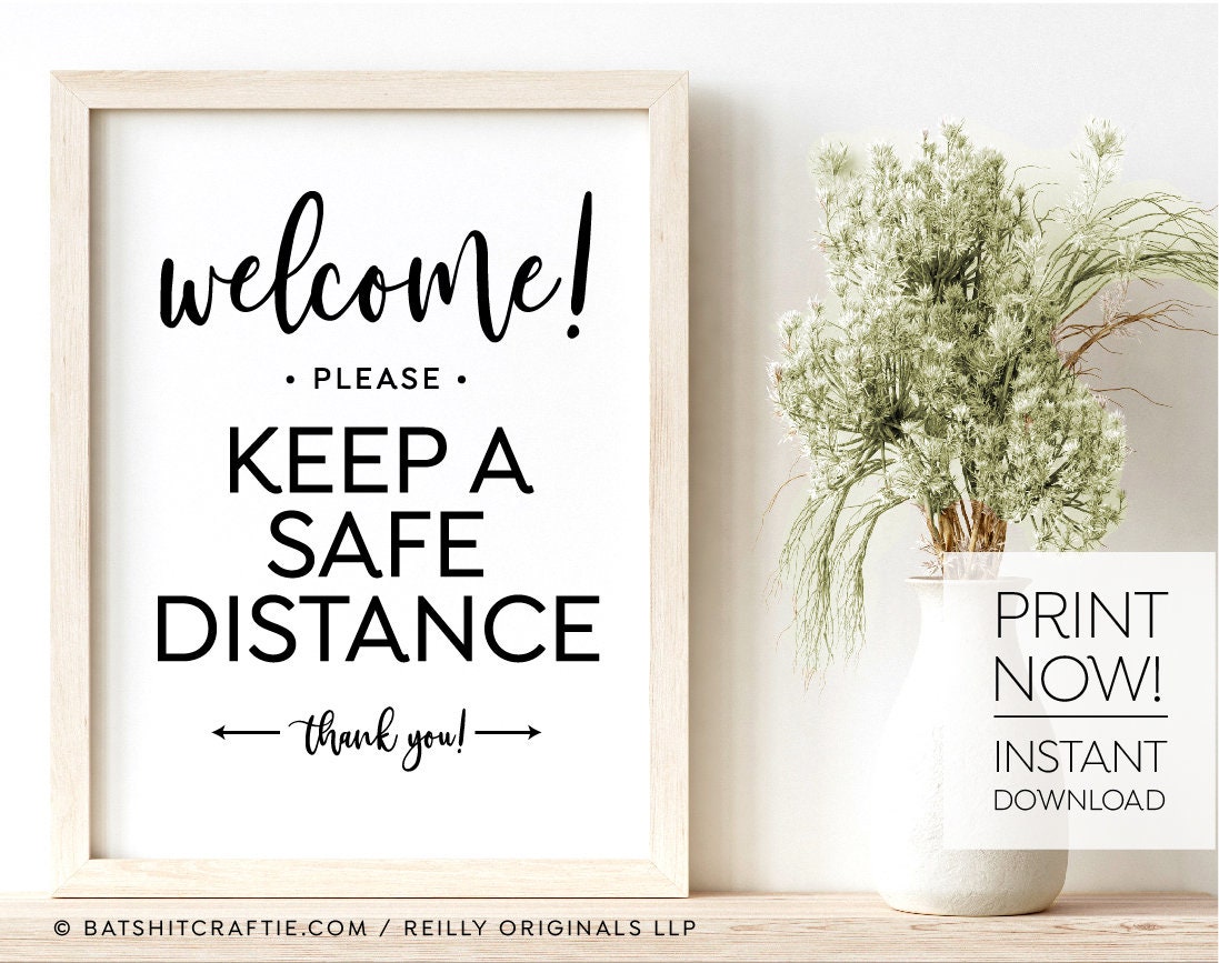 Please Keep a Safe Distance PRINTABLE Sign Cute Script | Etsy UK