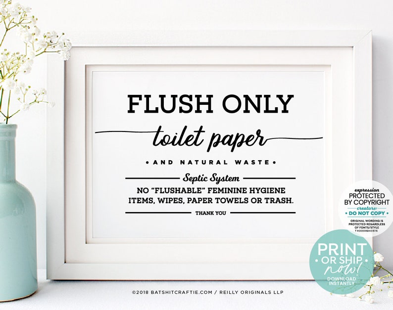 Flush Only Toilet Paper Septic System Sign Ready to Ship or - Etsy
