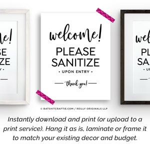 Welcome Please Sanitize Upon Entry PRINTABLE Sign ~ Cute Script Poster ...