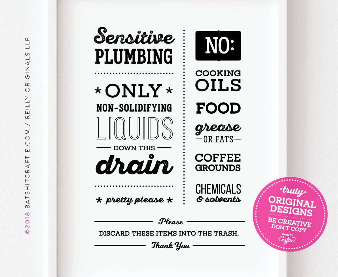 Sensitive Plumbing PRINTABLE Kitchen Sign Sink No Food Grease - Etsy Canada