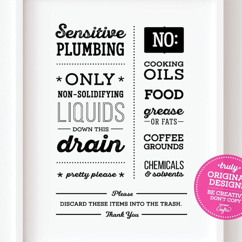 No Food Down the Sink Signs - Etsy