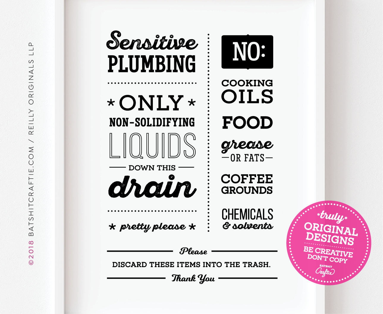 Sensitive Plumbing PRINTABLE Kitchen Sign Sink No Food Grease - Etsy