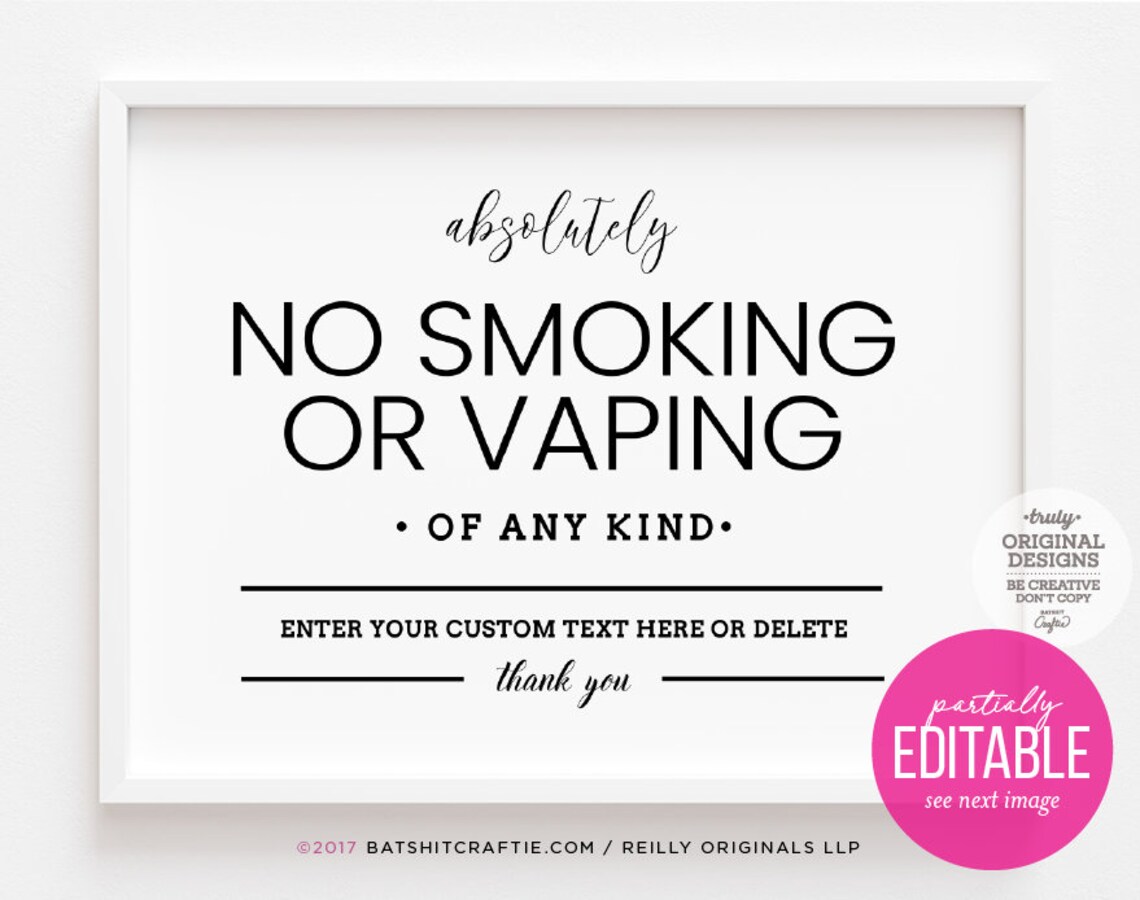 No Smoking or Vaping Editable Template ~ 5x7 + 8x10" ~ Customize With ...