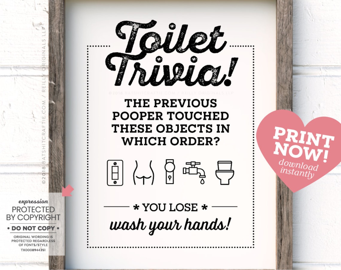 Printable Funny Bathroom Sign ~ Toilet Trivia {protected by Copyright ...