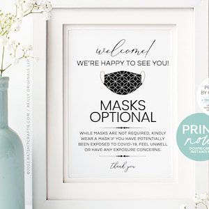 Masks Optional PRINTABLE SIGN ~ Instantly Print + Display ~ Many Sizes ...