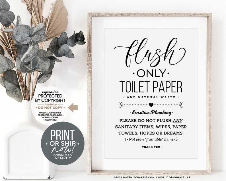Cute Flush Only Toilet Paper & Natural Waste Bathroom Sign - Etsy