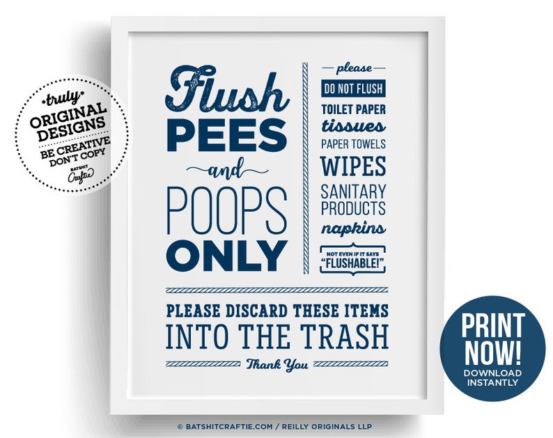 Cute Nautical Boat Bathroom Sign Flush Pees & Poops Only No Toilet ...