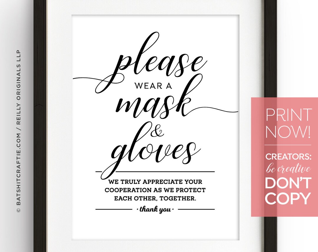 Please Wear Mask & Gloves PRINTABLE Sign Elegant Cute Poster for Office ...
