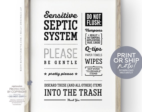 Sensitive Septic System Sign Ready to Ship or Print at Home - Etsy