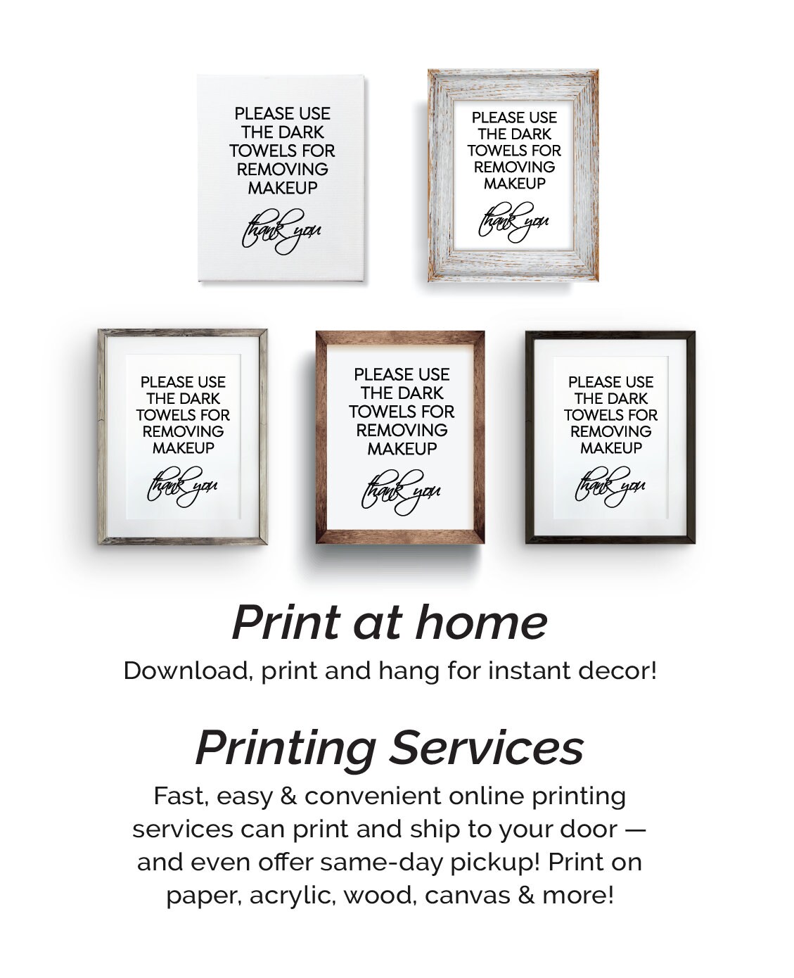 Please Use Dark Towels for Removing Makeup Sign Ready to | Etsy