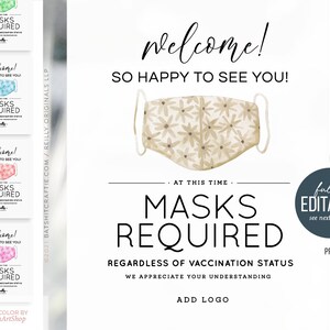 Fully Editable PRINTABLE Mask Sign Template Customized Guidance ...