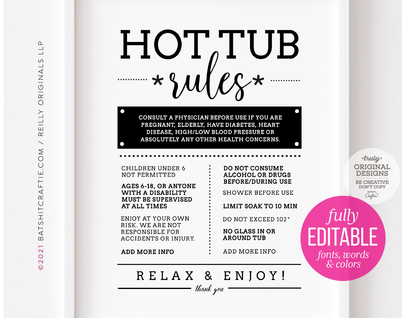 Editable Template ~ Hot Tub Rules ~ Printable Sign for Airbnb, Rental ...