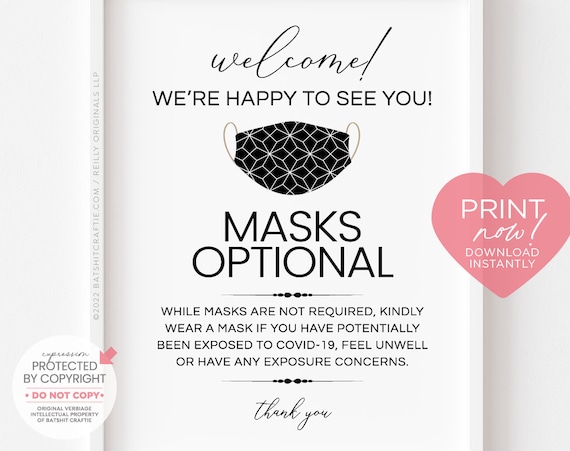 Masks Optional PRINTABLE SIGN Instantly Print Display | Etsy