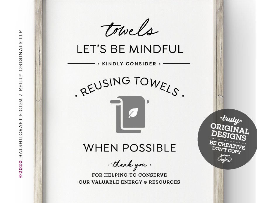 Please Consider Reusing Towels Printable Sign Conserve | Etsy