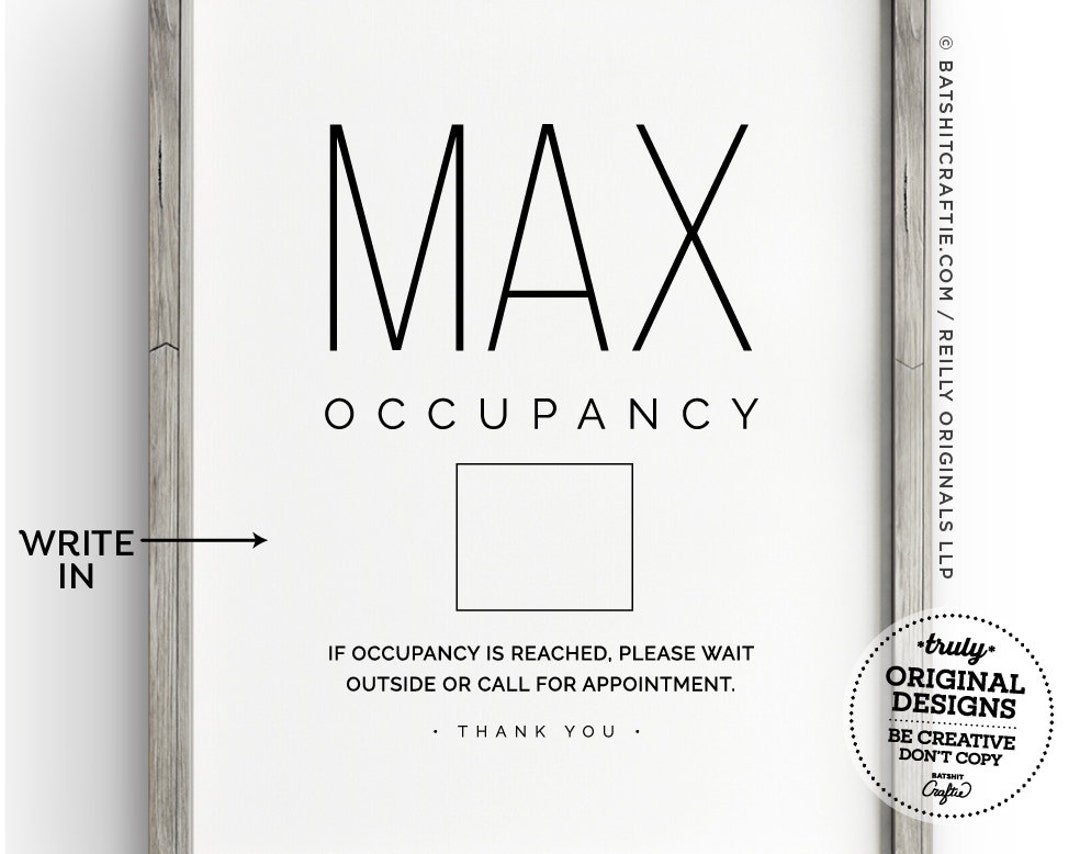 Maximum Occupancy PRINTABLE SIGN ~ Fill in ~ Modern Simple Poster for ...
