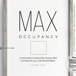 Maximum Occupancy PRINTABLE SIGN ~ Fill in ~ Modern Simple Poster for ...