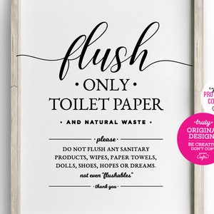 Flush Only Toilet Paper & Natural Waste Instant Printable Bathroom Sign ...
