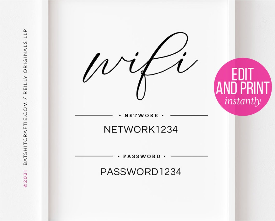 Custom Wifi Password Editable Template ~ 4x6, 5x7 + 8x10" ~ Customize ...